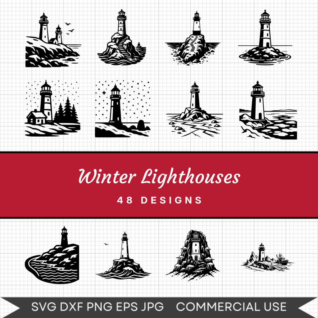Winter Lighthouses – 48 Instant Download Svg Images – Creative Meadow