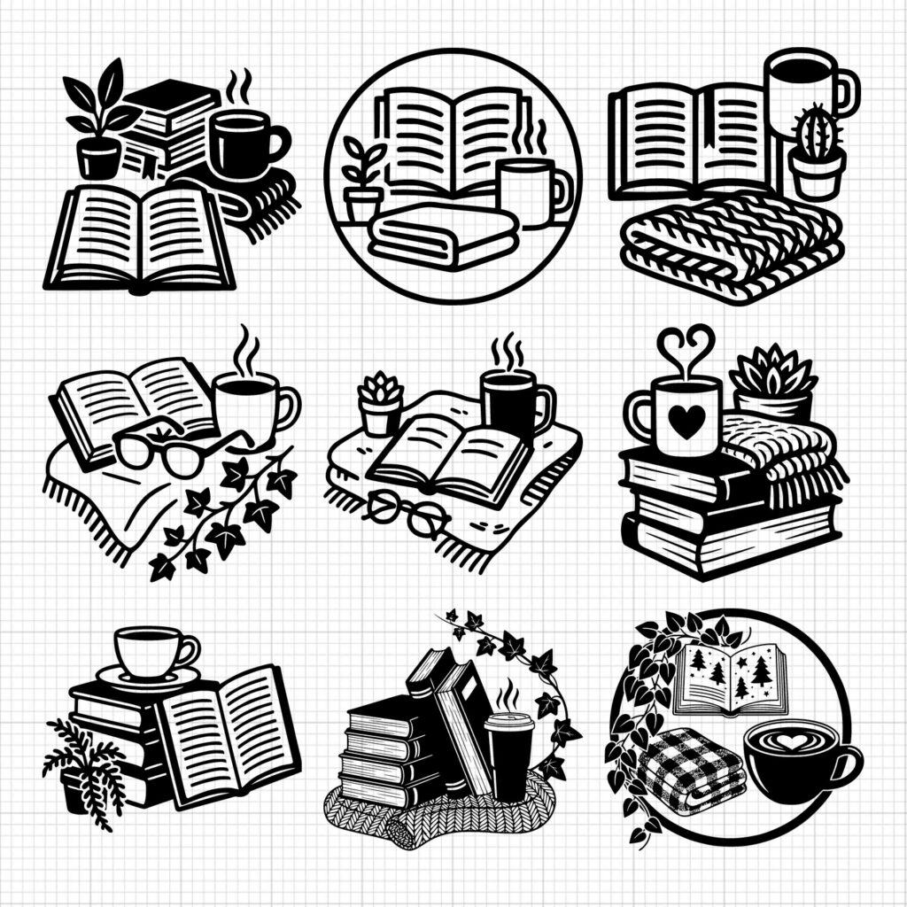 Book & Coffee Moments – 19 Instant Download Svg Images – Creative Meadow