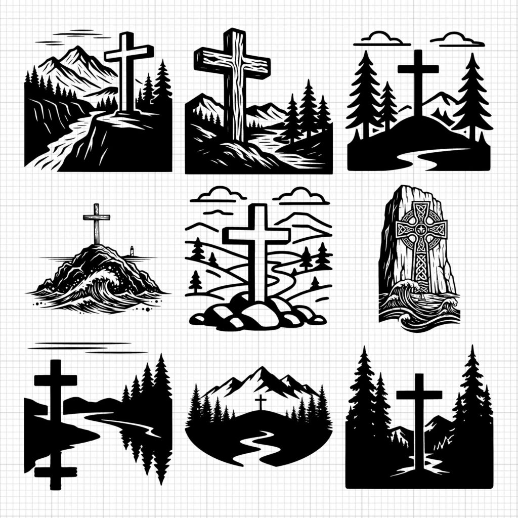 Wilderness Cross Scenes – 25 Instant Download Svg Images – Creative Meadow