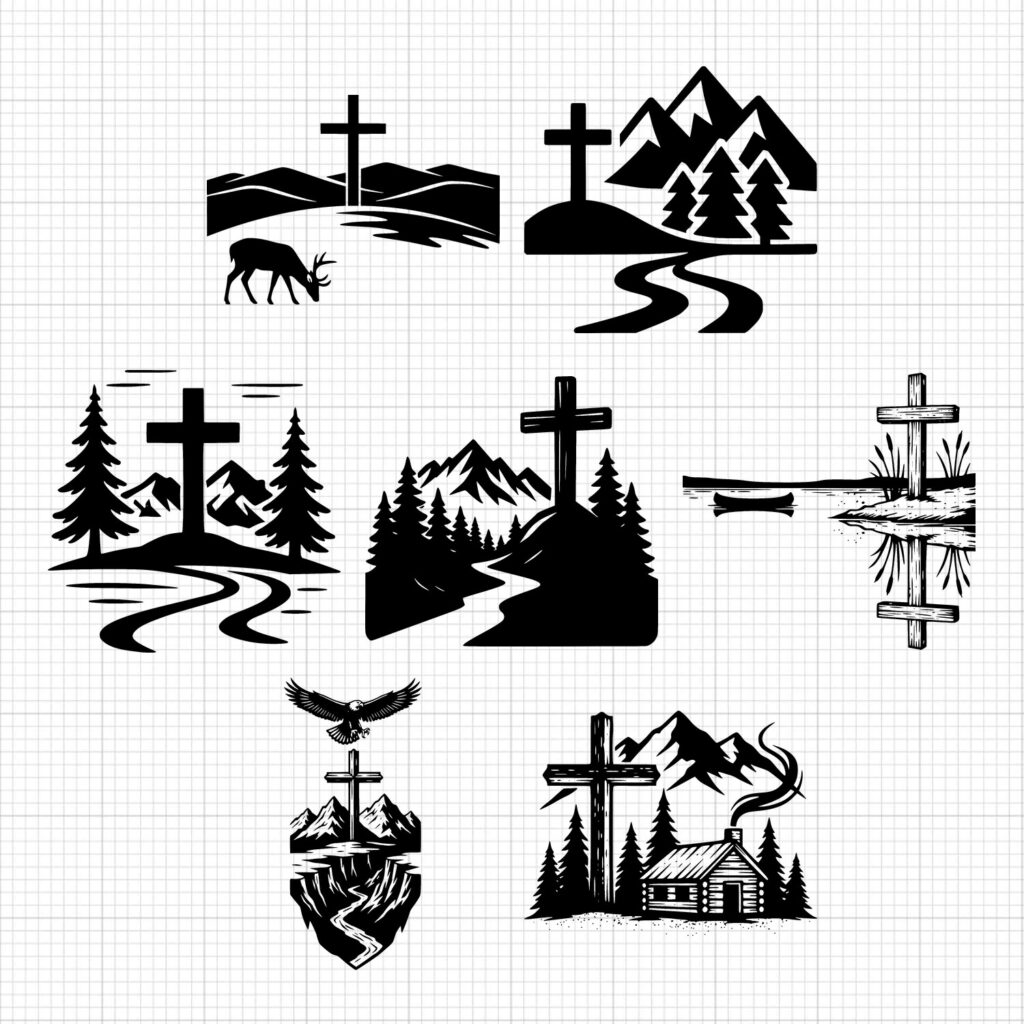 Wilderness Cross Scenes – 25 Instant Download Svg Images – Creative Meadow
