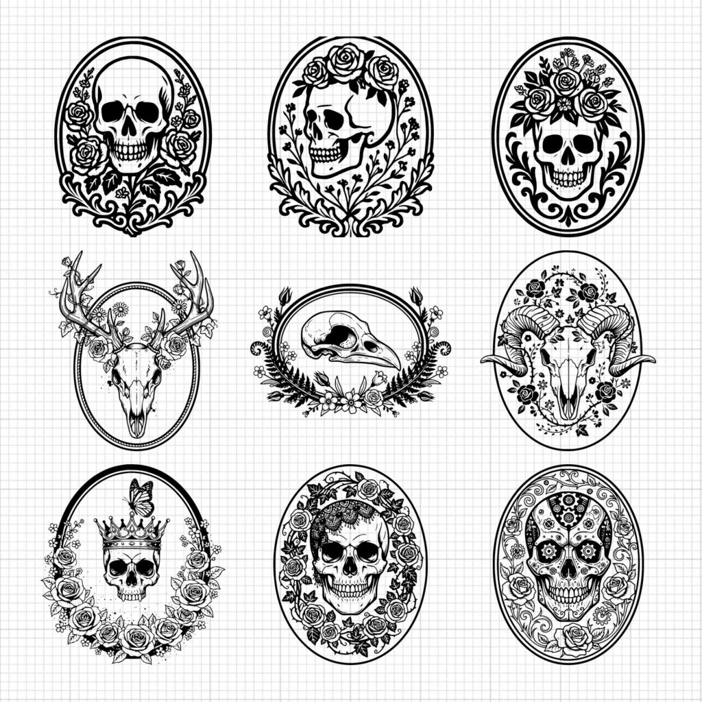 Floral Skull Cameos – 21 Instant Download Svg Images – Creative Meadow