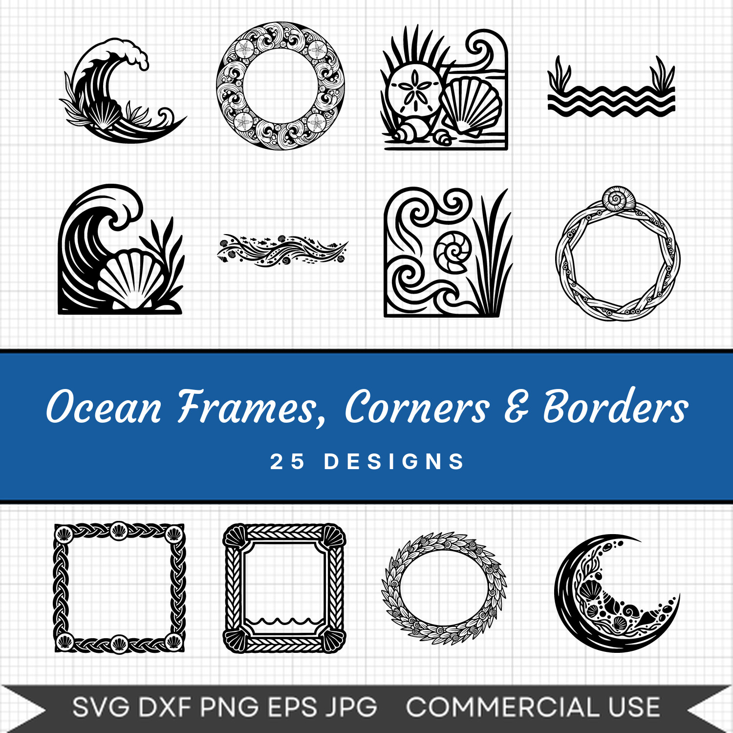 Ocean Frames, Corners & Borders – 25 Instant Download Svg Images ...