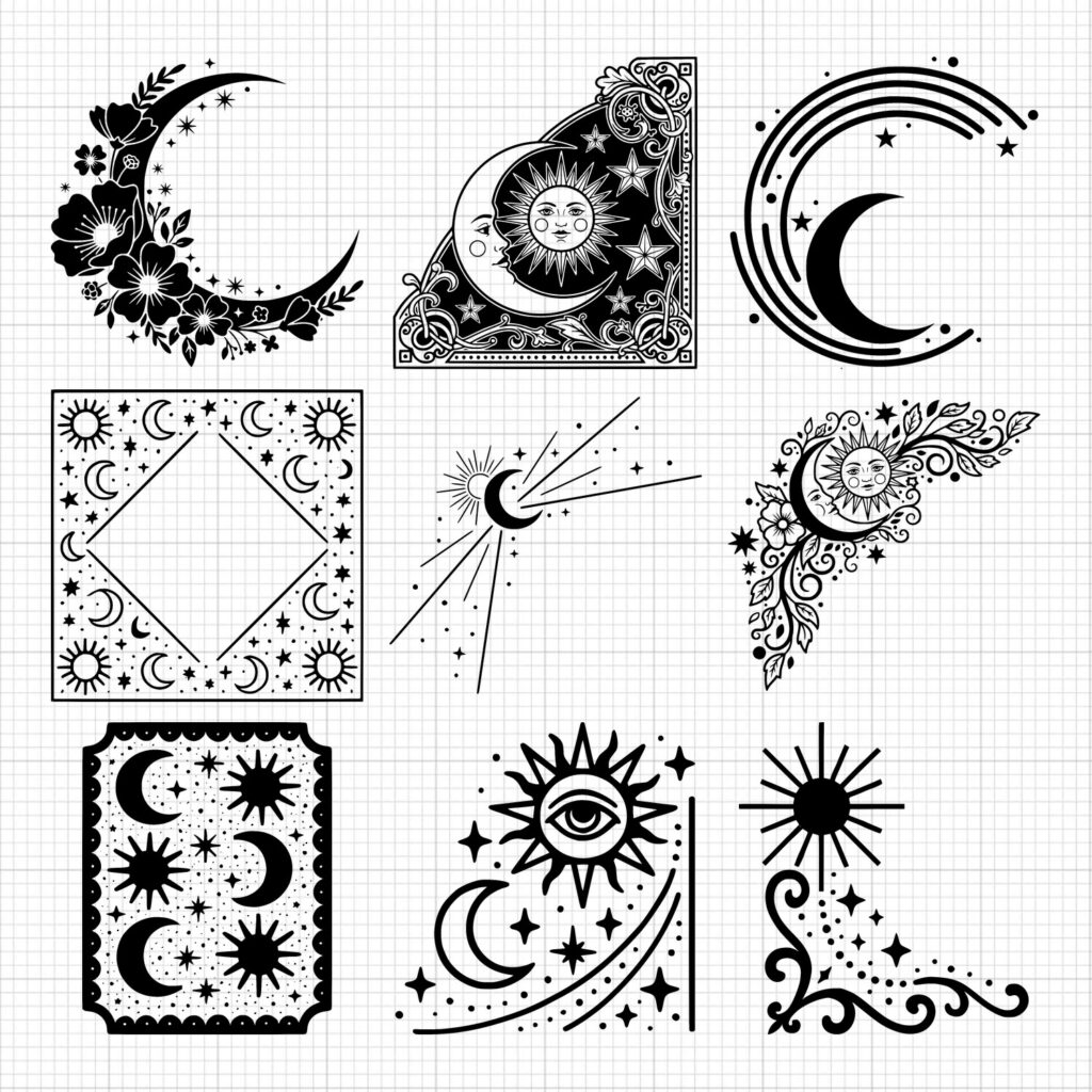 Sun, Moon & Stars Accents – 16 Instant Download Svg Images – Creative ...