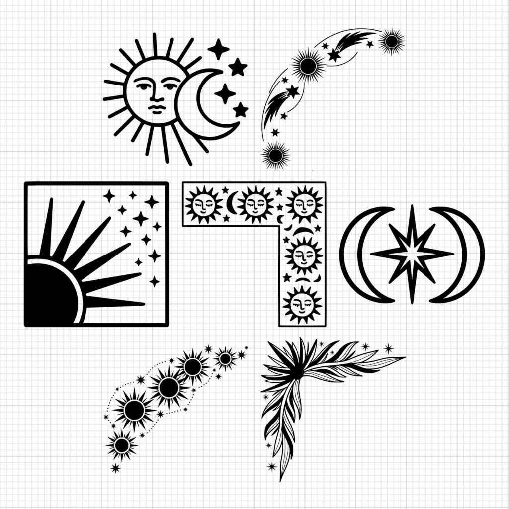 Sun, Moon & Stars Accents – 16 Instant Download Svg Images – Creative ...