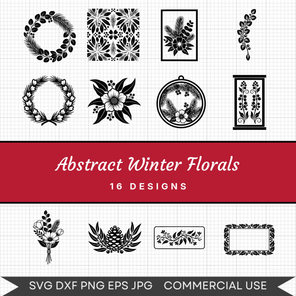 Abstract Winter Florals – 16 Instant Download Svg Images – Creative Meadow