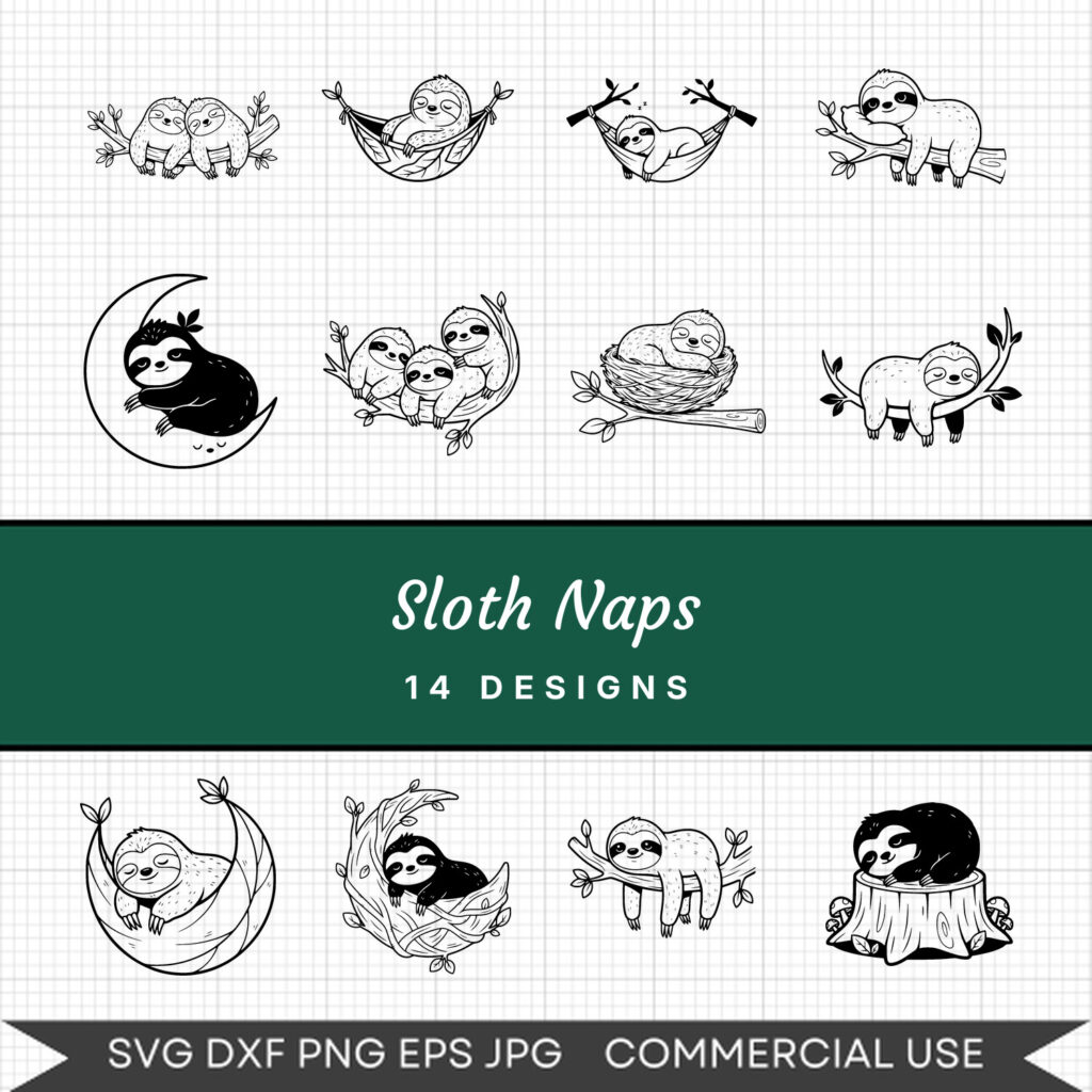 Sloth Naps – 14 Instant Download Svg Images – Creative Meadow