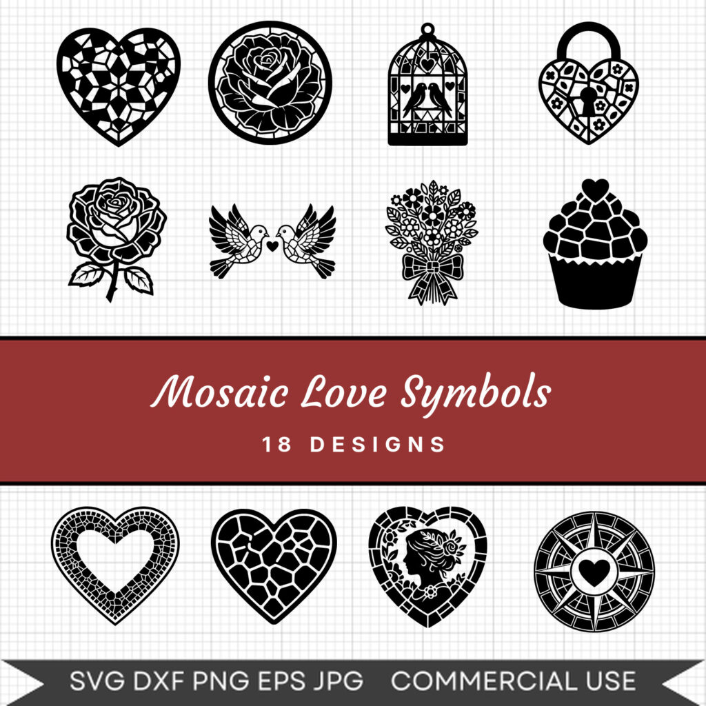 Mosaic Love Symbols – 18 Instant Download Svg Images – Creative Meadow