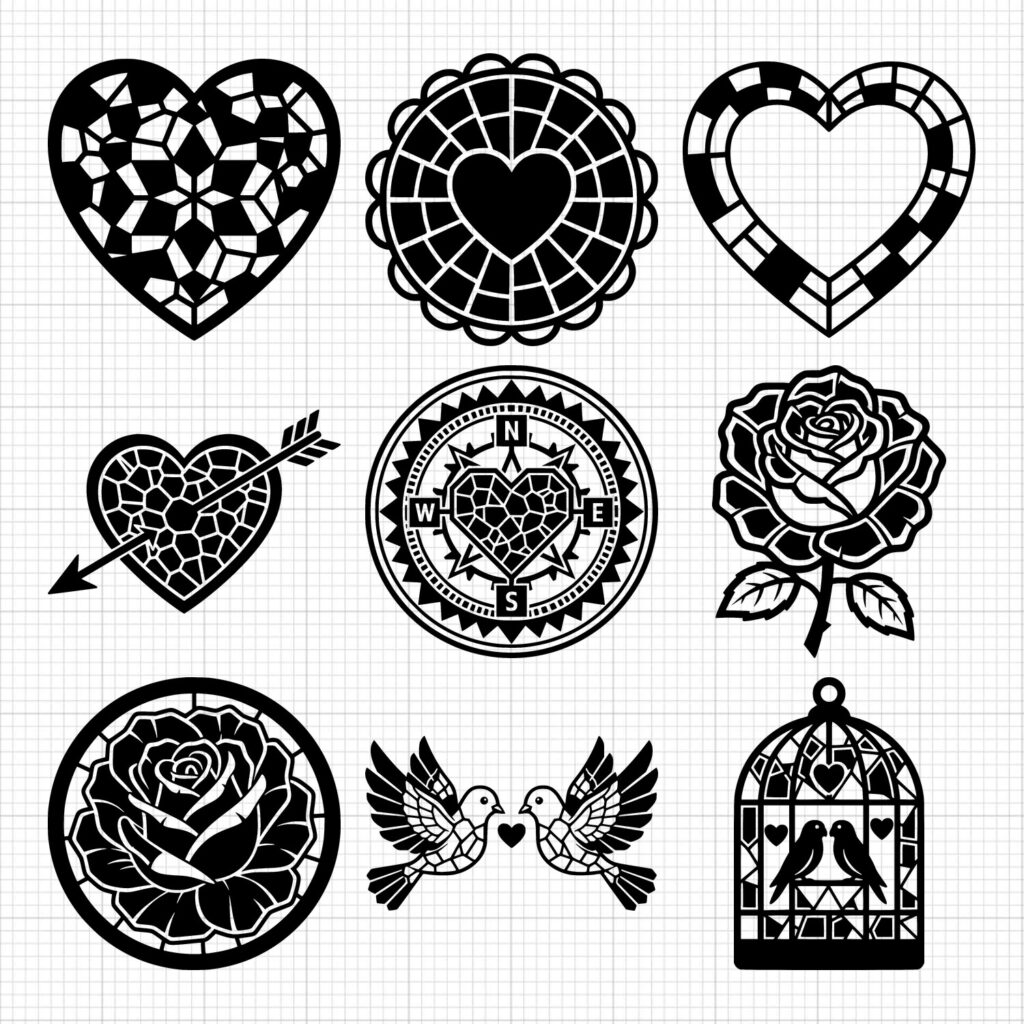 Mosaic Love Symbols – 18 Instant Download Svg Images – Creative Meadow