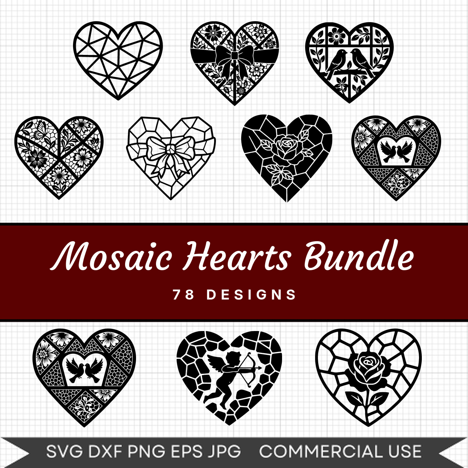 Mosaic Hearts Bundle – 78 Instant Download Svg Images – Creative Meadow