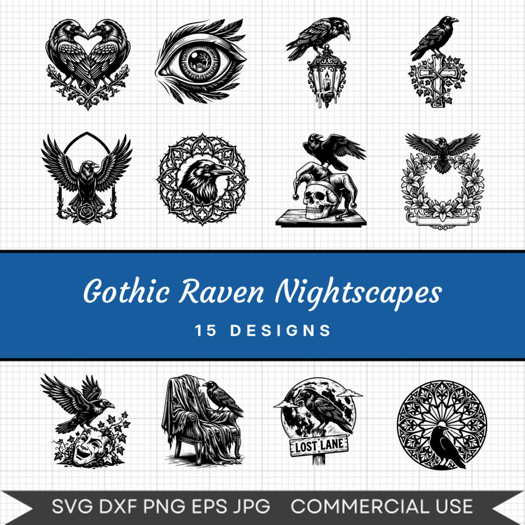 Gothic Raven Nightscapes – 15 Instant Download Svg Images – Creative Meadow